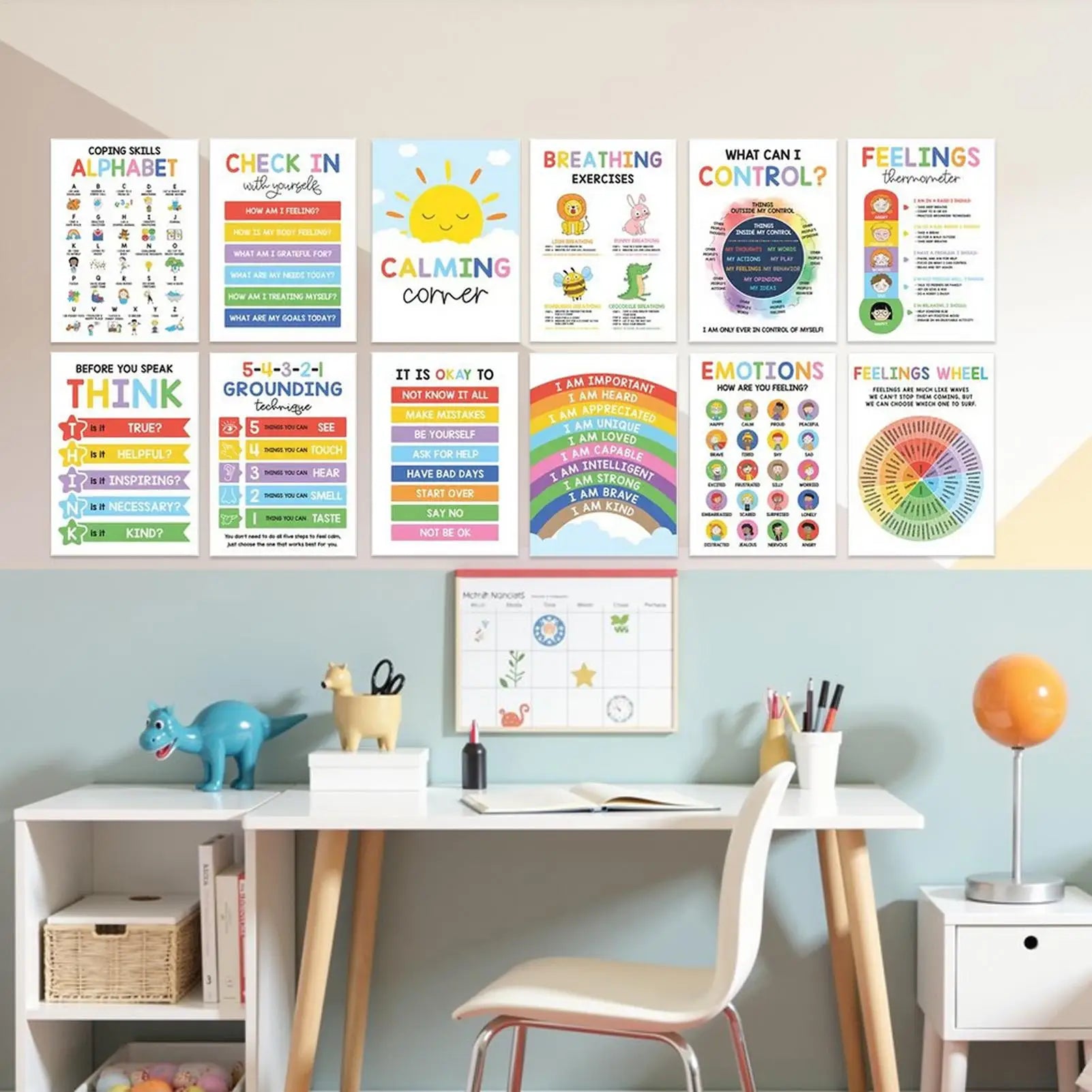 12pcs Calming Corner Posters For Kids Mental Health